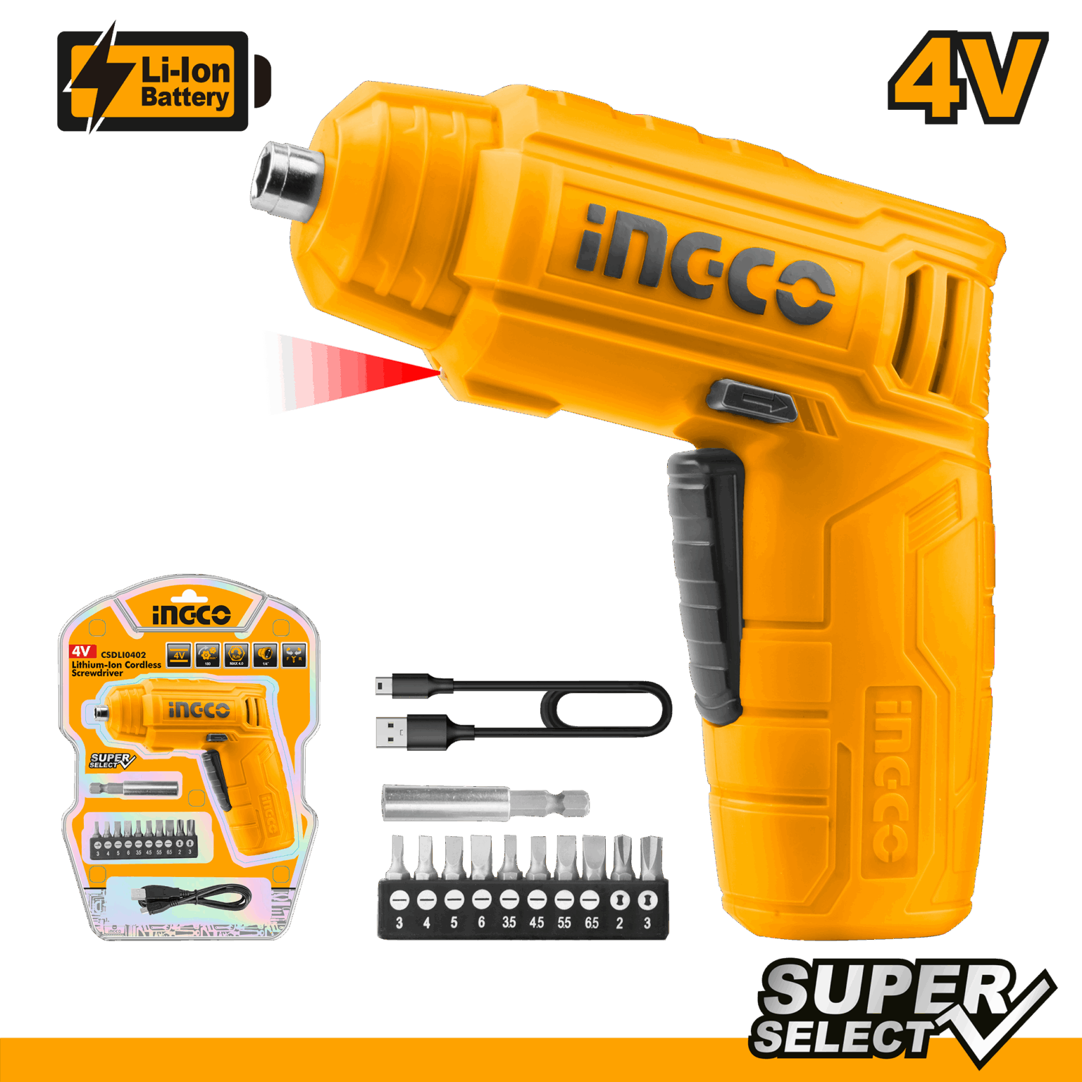 Ingco Lithium-Ion cordless screwdriver 4V - Voh Tools